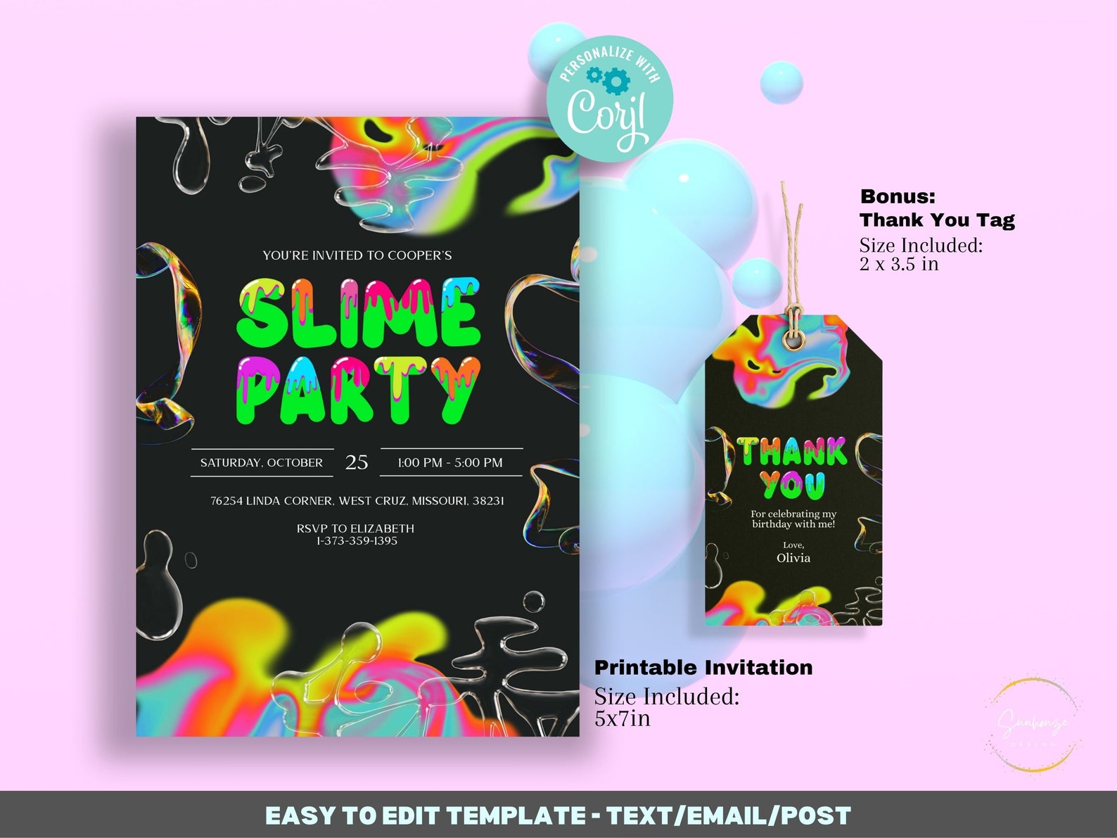 Editable Slime Party Invitation: 5x7 Printable Template - Etsy