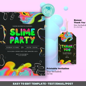 Editable Slime Party Invitation - Slime Birthday Party Invitation ...