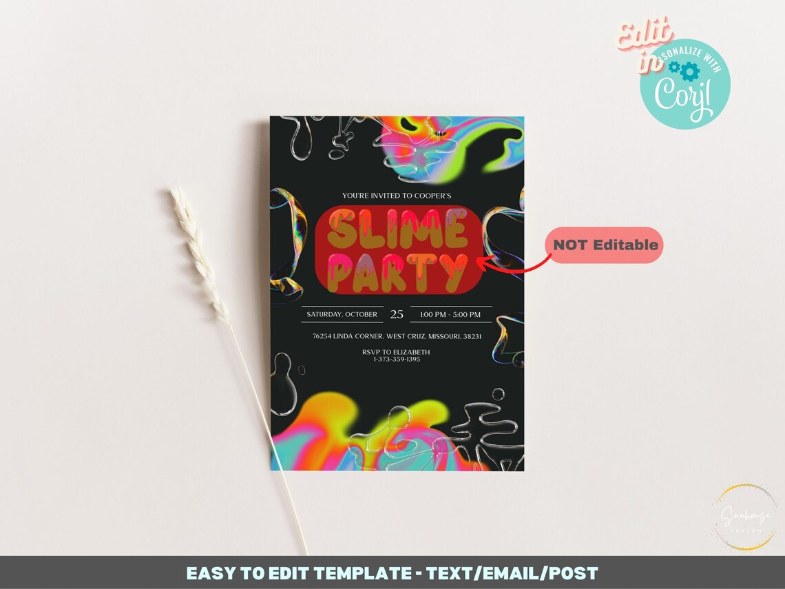 Editable Slime Party Invitation: 5x7 Printable Template - Etsy