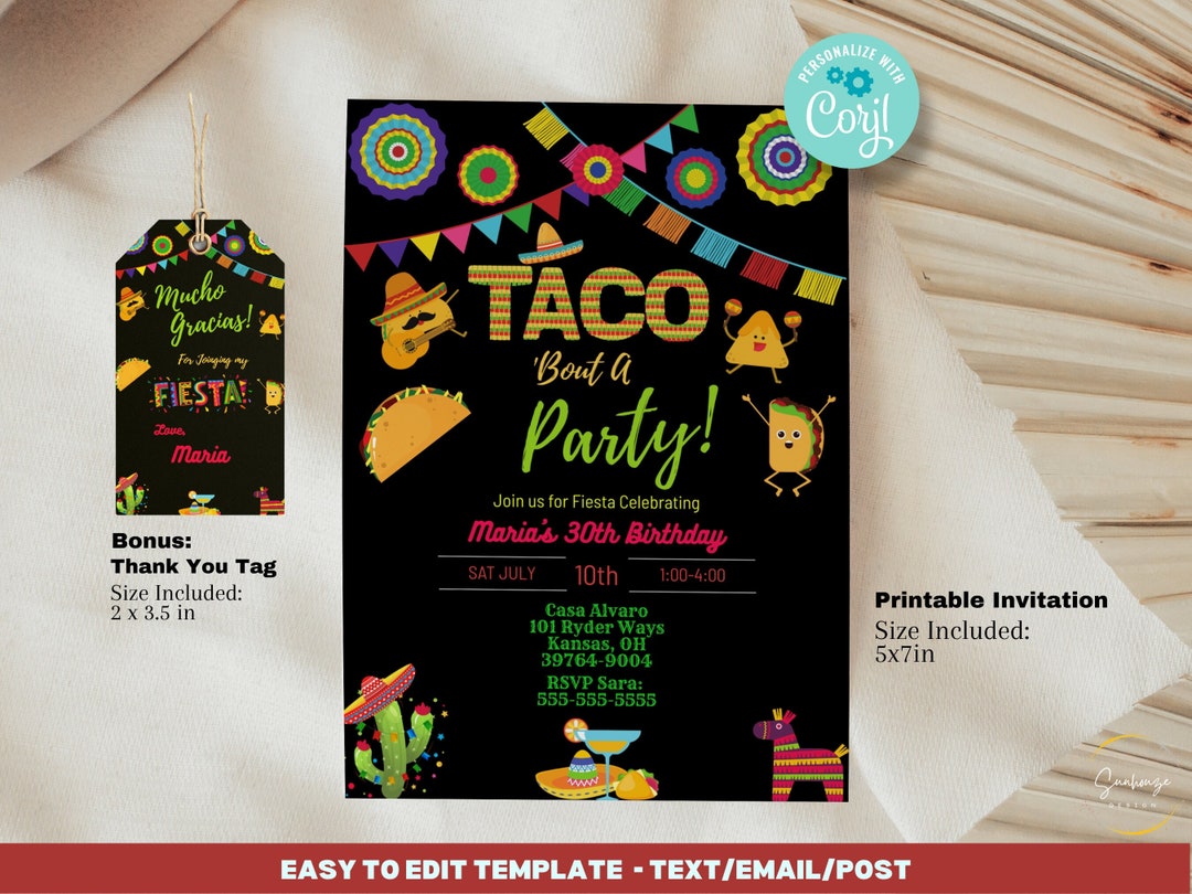 Taco Birthday Invitation Template - Taco Invitation, Fiesta Invitation ...