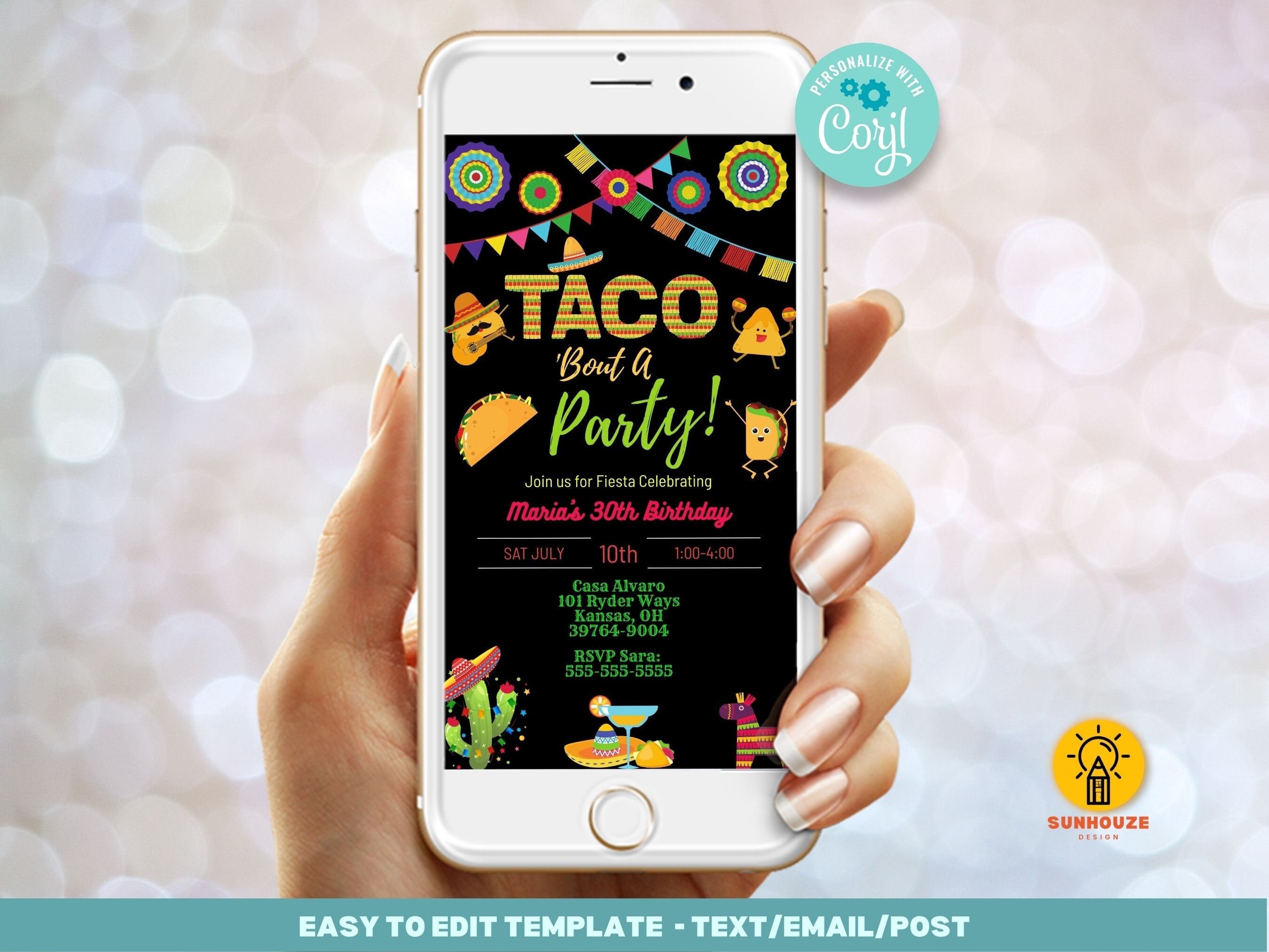 Editable Taco Birthday Invitation Template Taco Invitation - Etsy