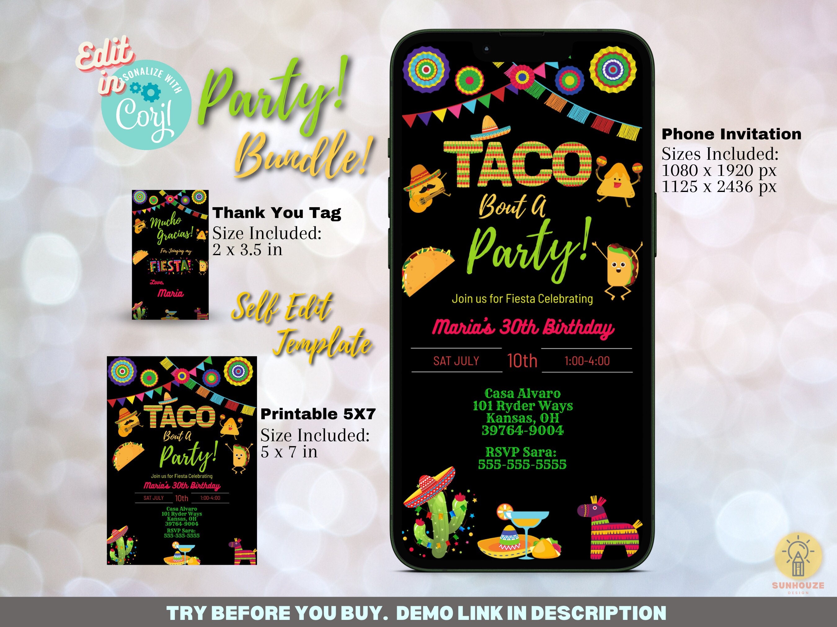 Editable Taco Birthday Invitation Template Taco Invitation - Etsy