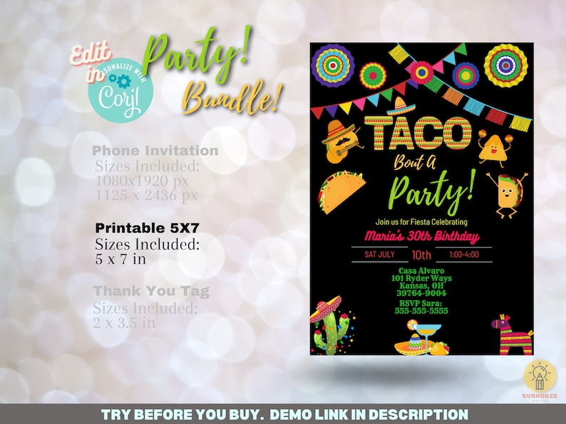 Editable Taco Birthday Invitation Template Taco Invitation - Etsy