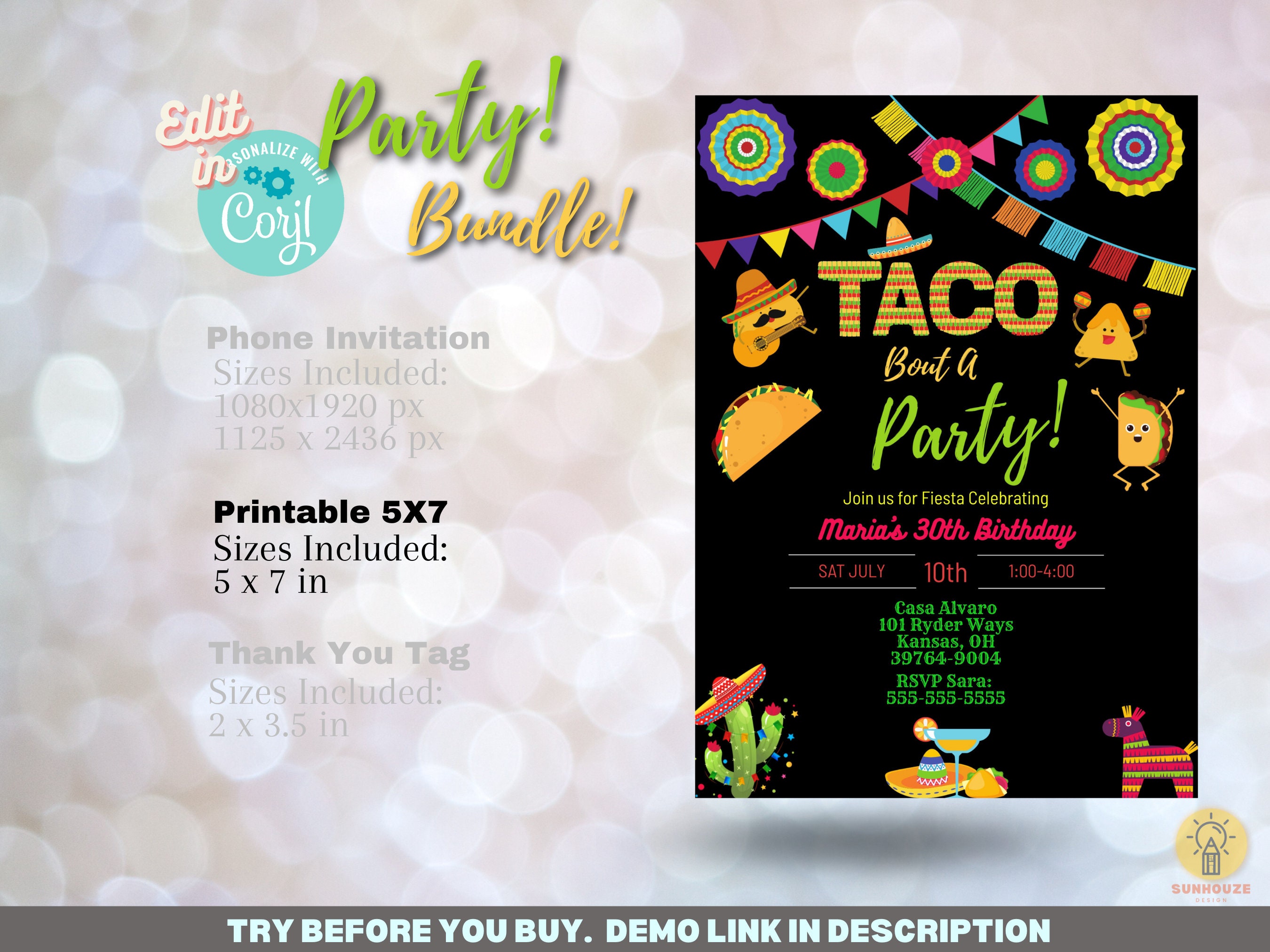 Editable Taco Birthday Invitation Template Taco Invitation - Etsy