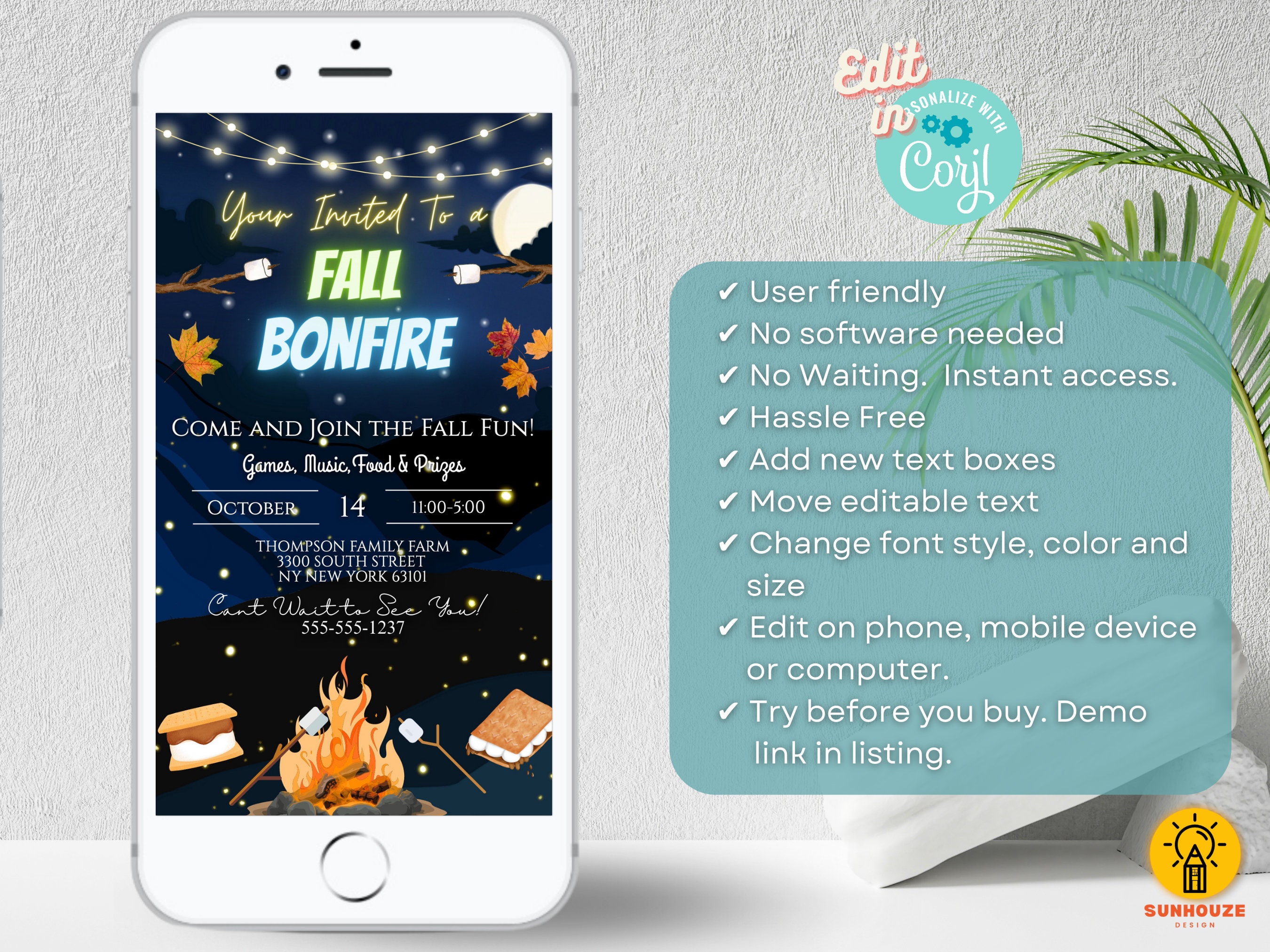Fall Bonfire Invitation Template Backyard Cookout Invite for - Etsy
