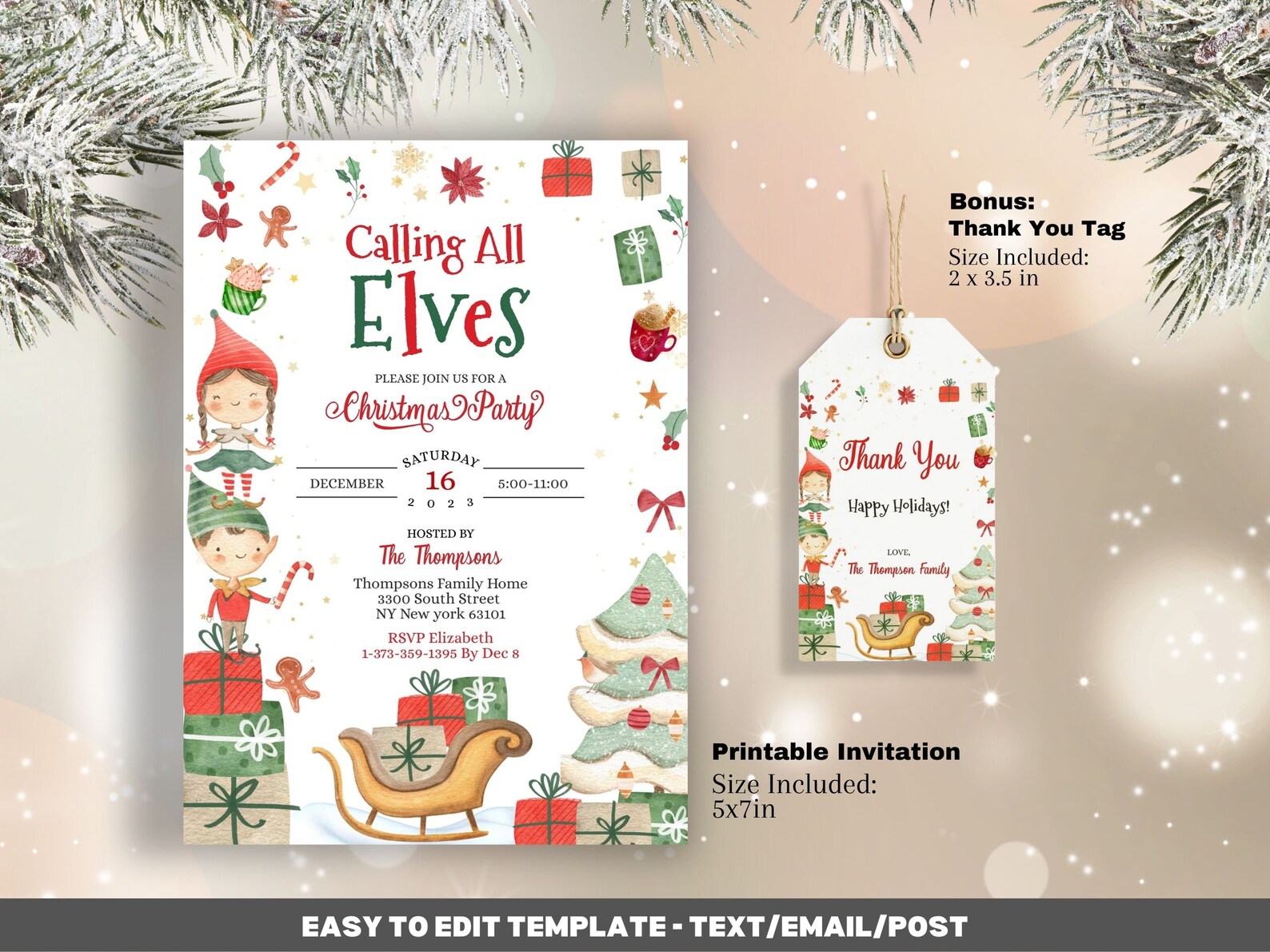 Editable Calling All Elves Invitation Template - Christmas Holiday ...