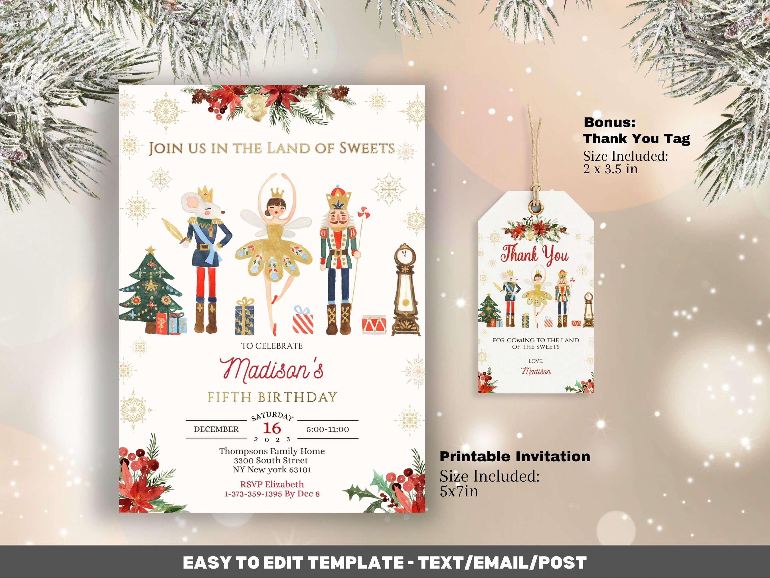 Editable Nutcracker Birthday Invitation Template - Winter Birthday ...