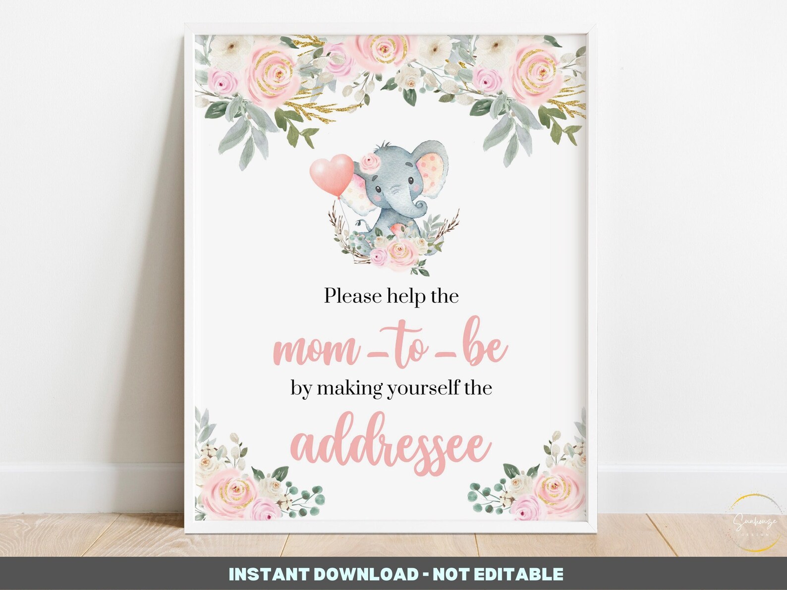 Printable Envelope Station Sign, Elephant Baby Shower Games Help the ...