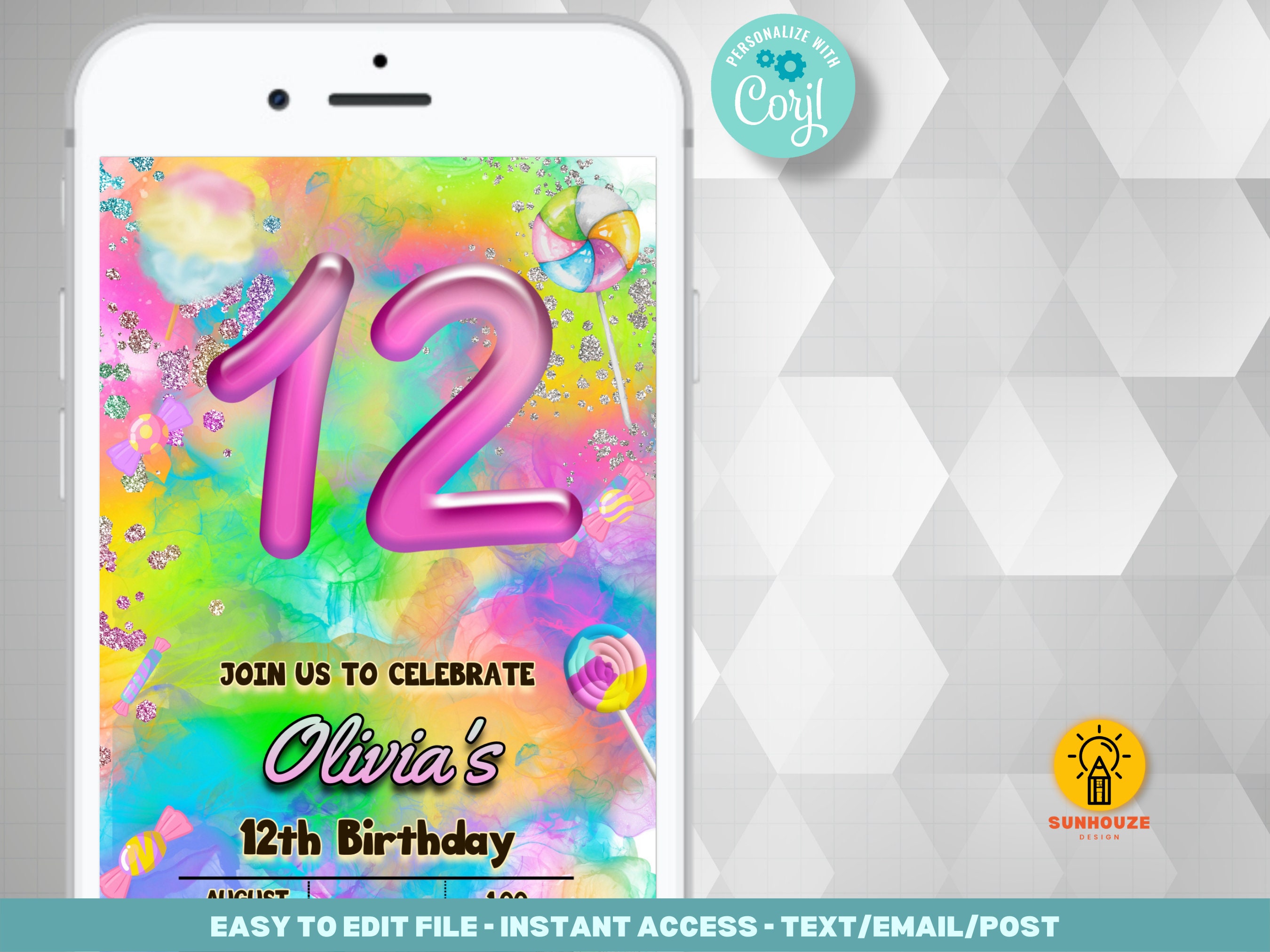 12th Birthday Invitation Template - Editable Template Digital Evite ...