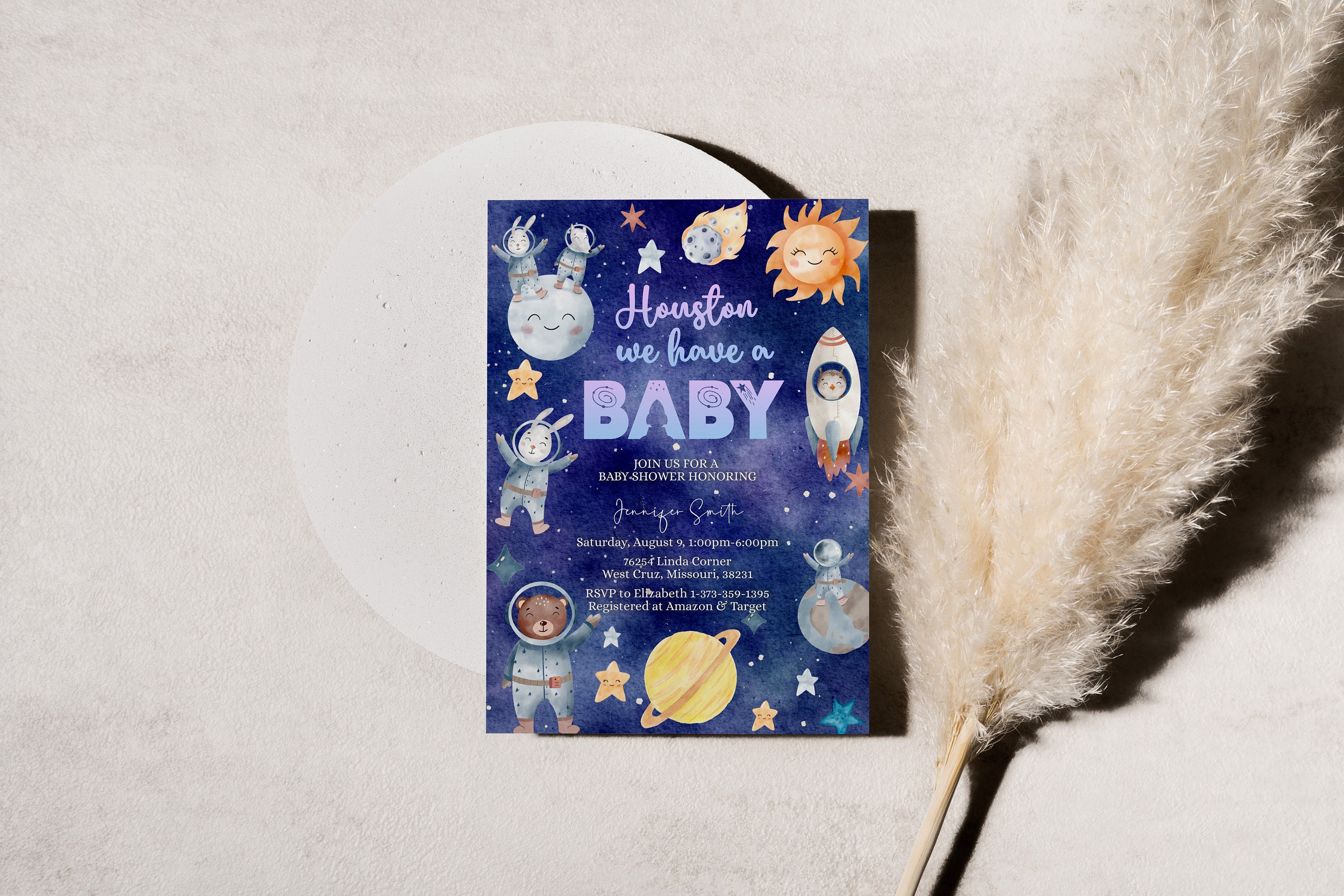 Editable Galaxy Baby Shower Invitation Template 5x7, Space Baby Shower ...