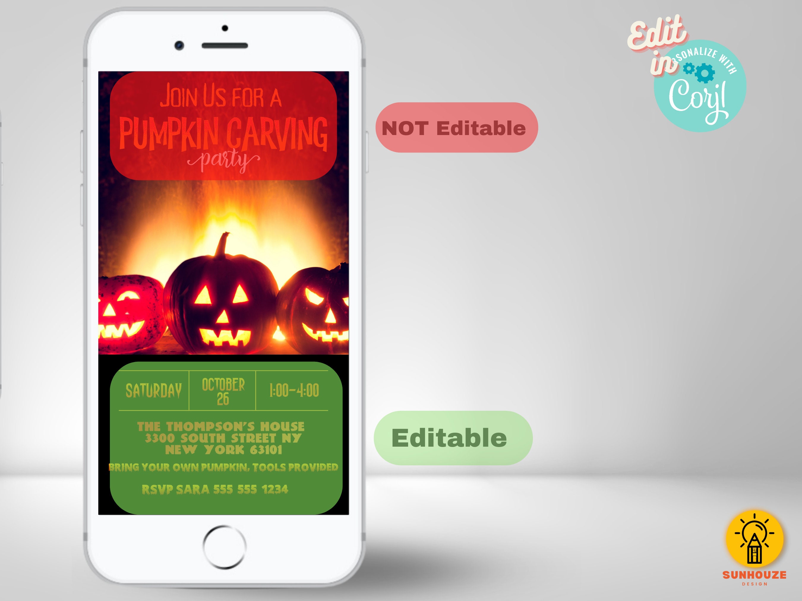 Pumpkin Carving Party Invitation Template Halloween Invite for Phone ...