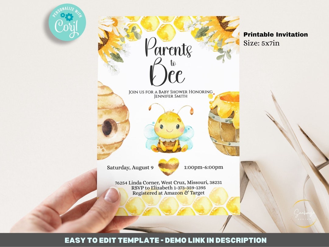 Parents to Bee Baby Shower Invitation Incl. Printable Invitation 5x7 - Etsy