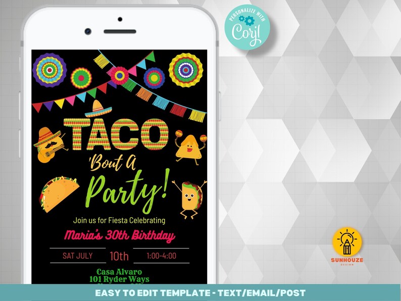 Editable Taco Birthday Invitation Template Taco Invitation - Etsy