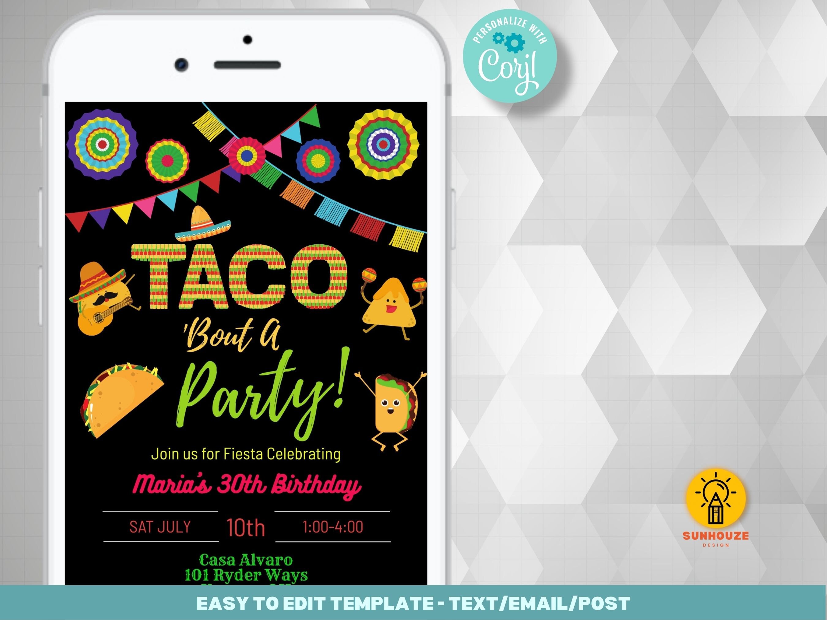 Editable Taco Birthday Invitation Template Taco Invitation - Etsy