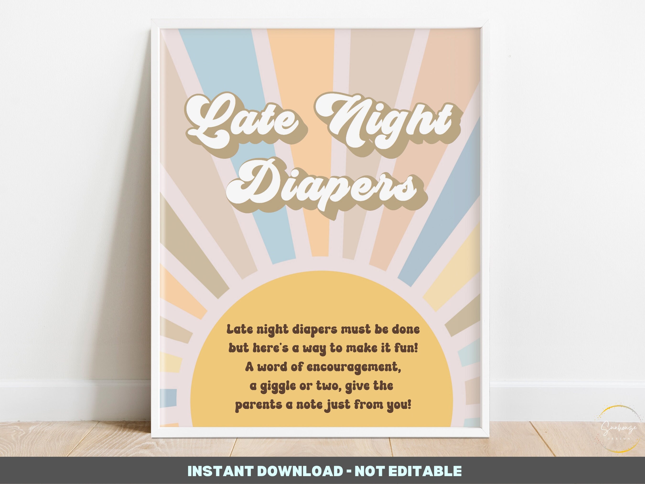 Sunshine Late Night Diapers Sign - Sunshine Baby Shower Sign ...