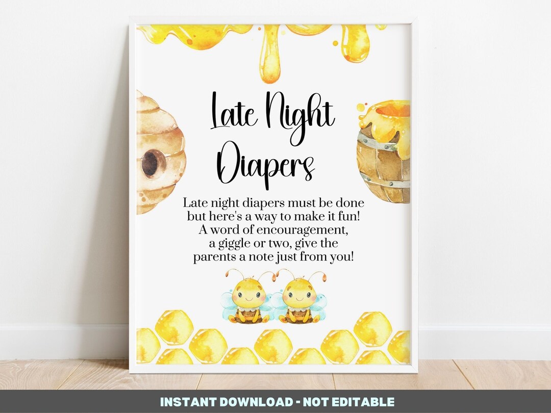 TWINS Bee Late Night Diapers Sign - Bee Baby Shower Sign - Sweet as Can ...
