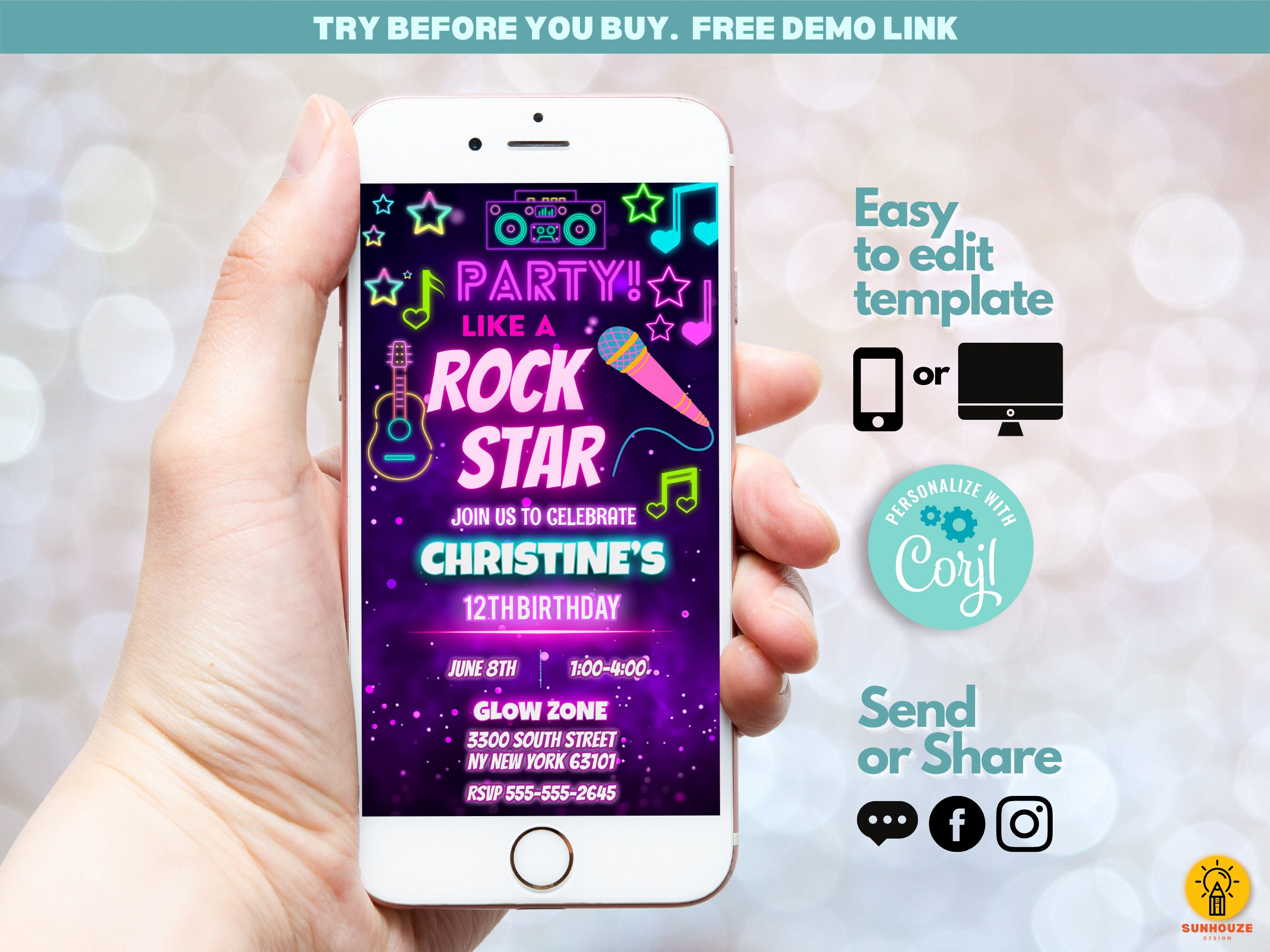 Like A Rockstar Party Invitations Rock And Bowl Karaoke Birthday Party