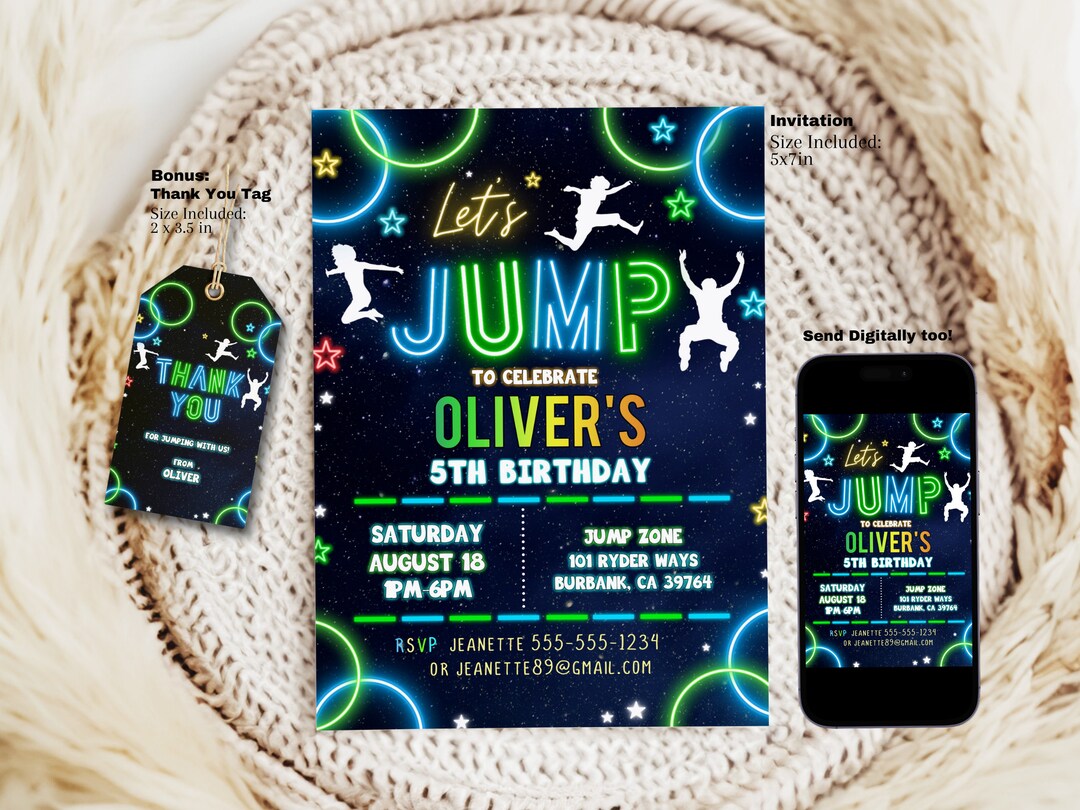 Jump Birthday Invitation 5x7 Printable | Editable Template Lets Jump ...