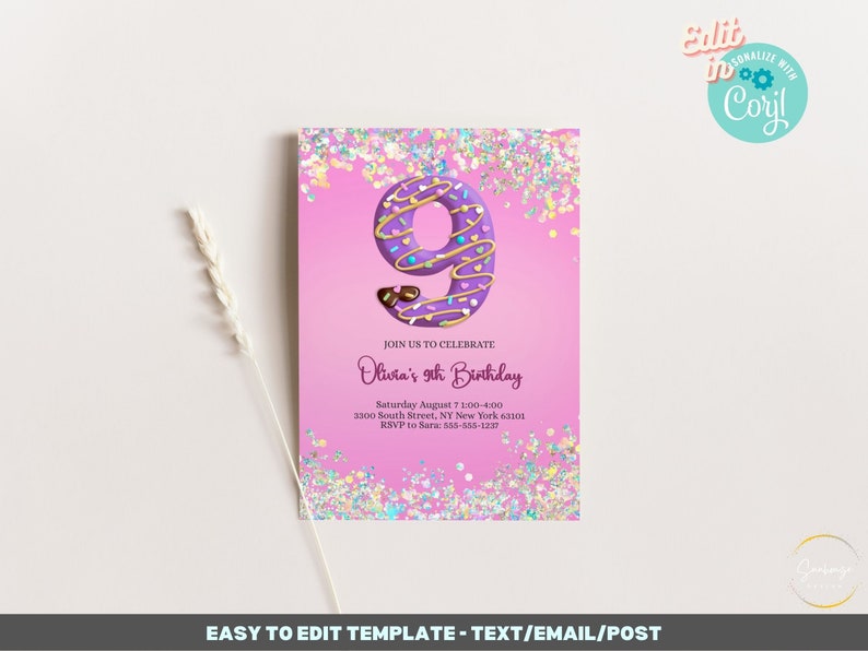 9th Birthday Invitation Template Printable Editable Cookie - Etsy