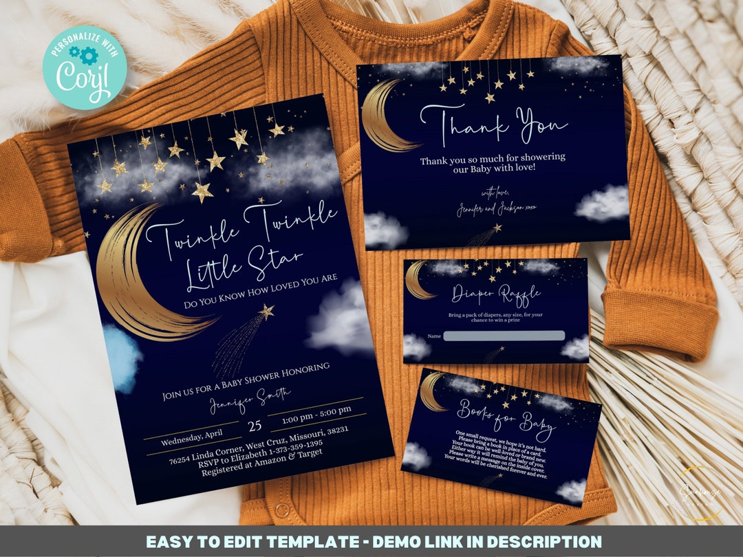 Editable Twinkle Twinkle Little Star Baby Shower Invitation Template ...