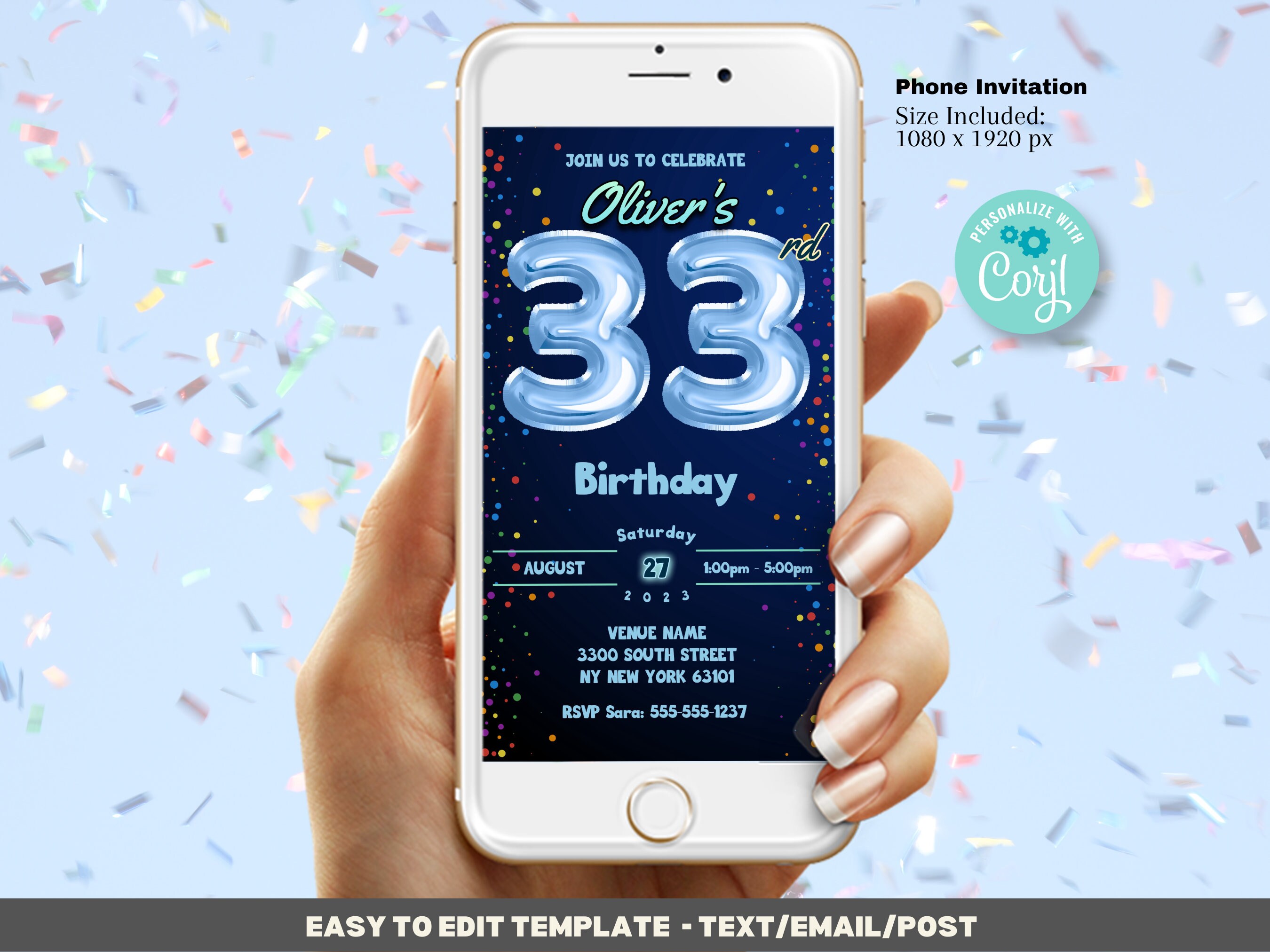 33rd Birthday Invitation Template - Editable Template Digital Evite ...