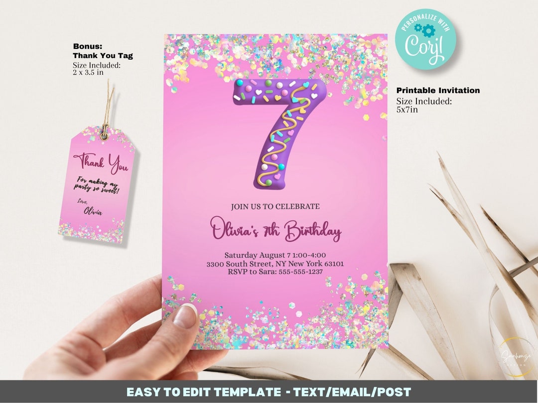 7th Birthday Invitation Template Printable, Editable Cookie Invitation ...