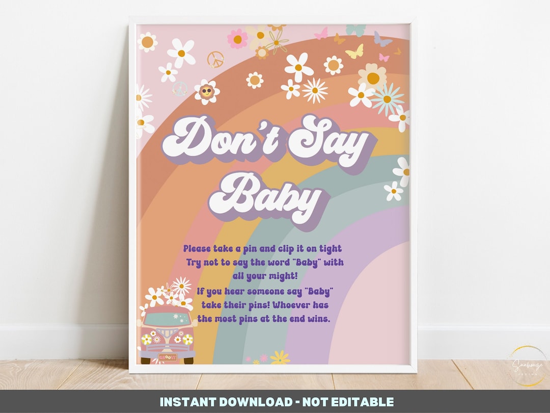 Groovy Baby Shower Don't Say Baby Sign - Groovy Baby Shower Games - Don ...