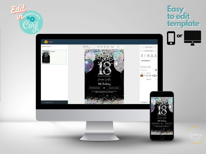 Editable 18th Birthday Invitation Template, Bling Invitation ...