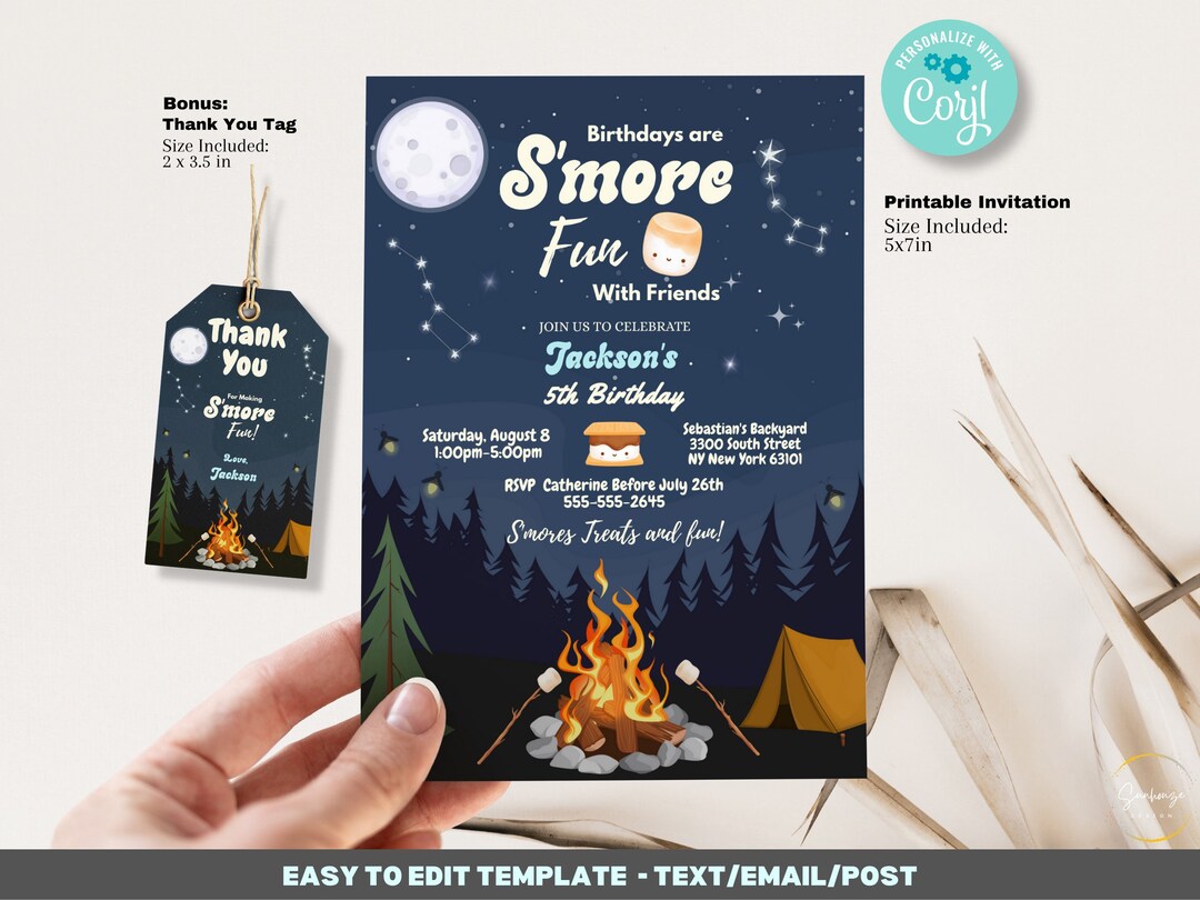 Bonfire Invitation Template - Smore Birthday Party - 5x7 Printable ...