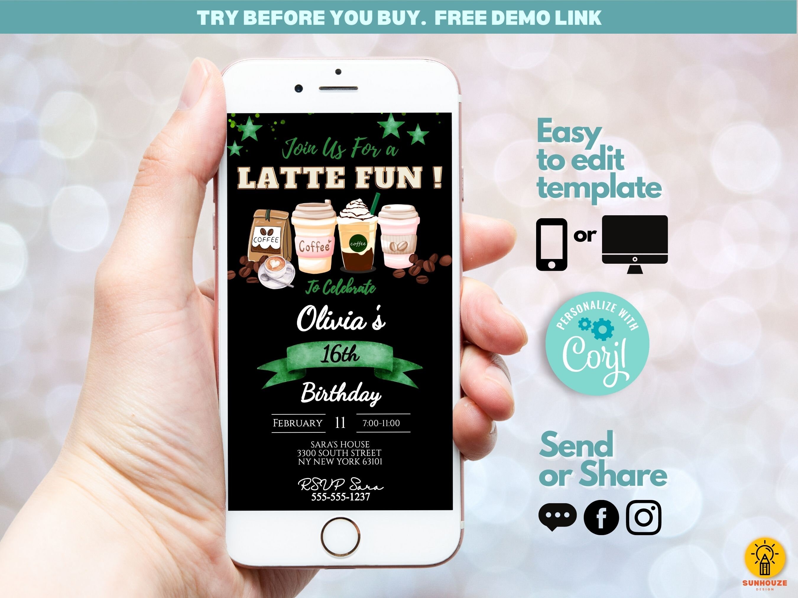 Coffee Shop Birthday Invitation Template | Coffee Theme Party Invite ...