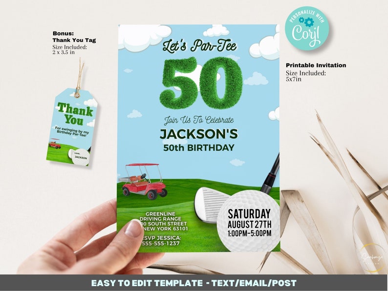 50th Birthday Golf Invitation Template Printable Invite | Printable 5x7 ...