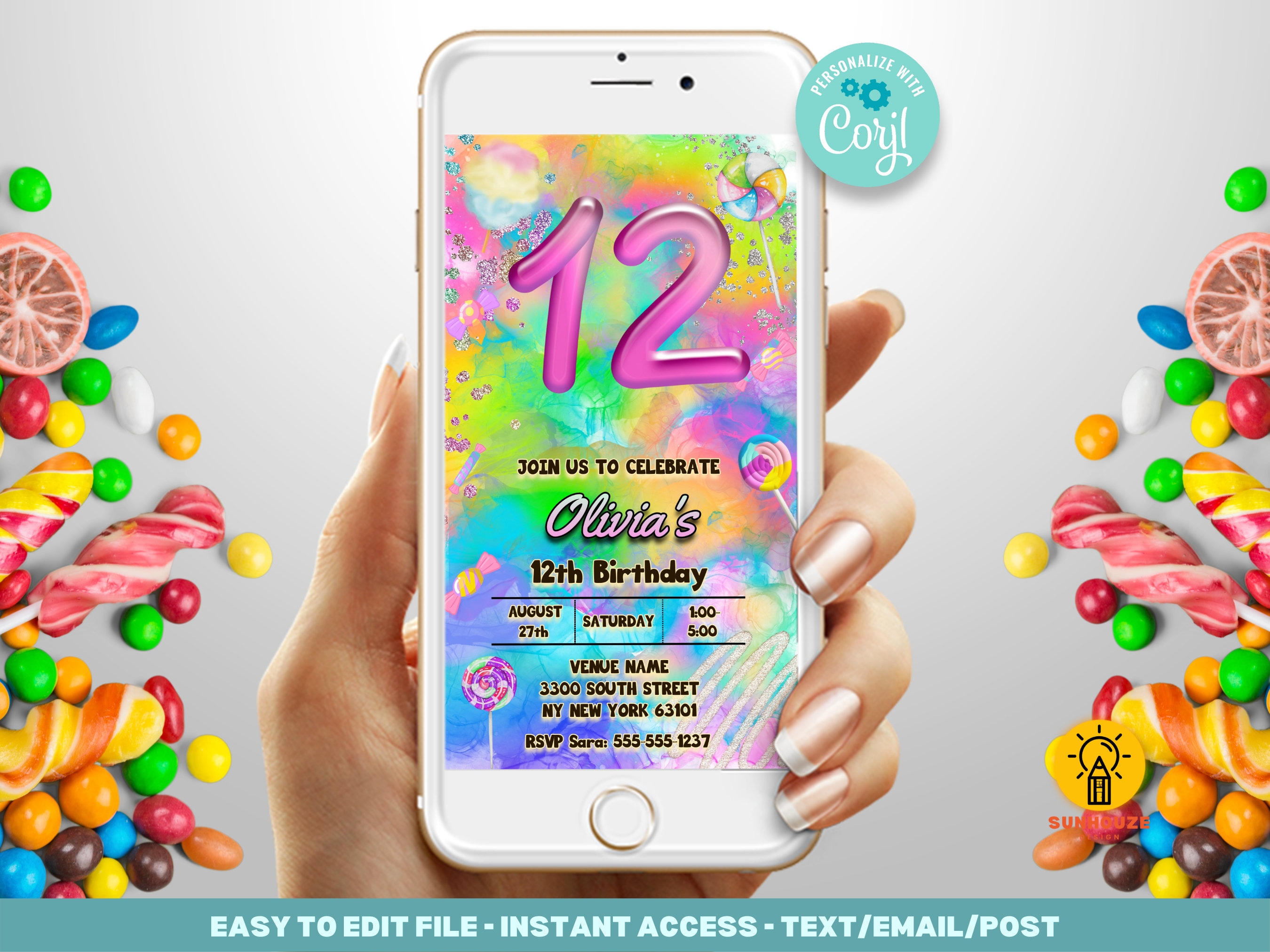 12th Birthday Invitation Template - Editable Template Digital Evite ...