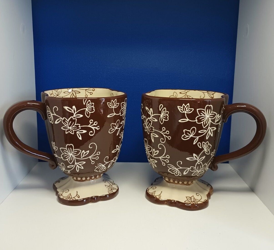 2 HTF Temptations Floral Lace Chocolate Square Footed 14oz Mugs by Tara ...