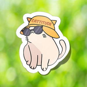Cattitude Cat Kitty Funny Sticker Outdoor Indoor Sticker Decal for Cars ...