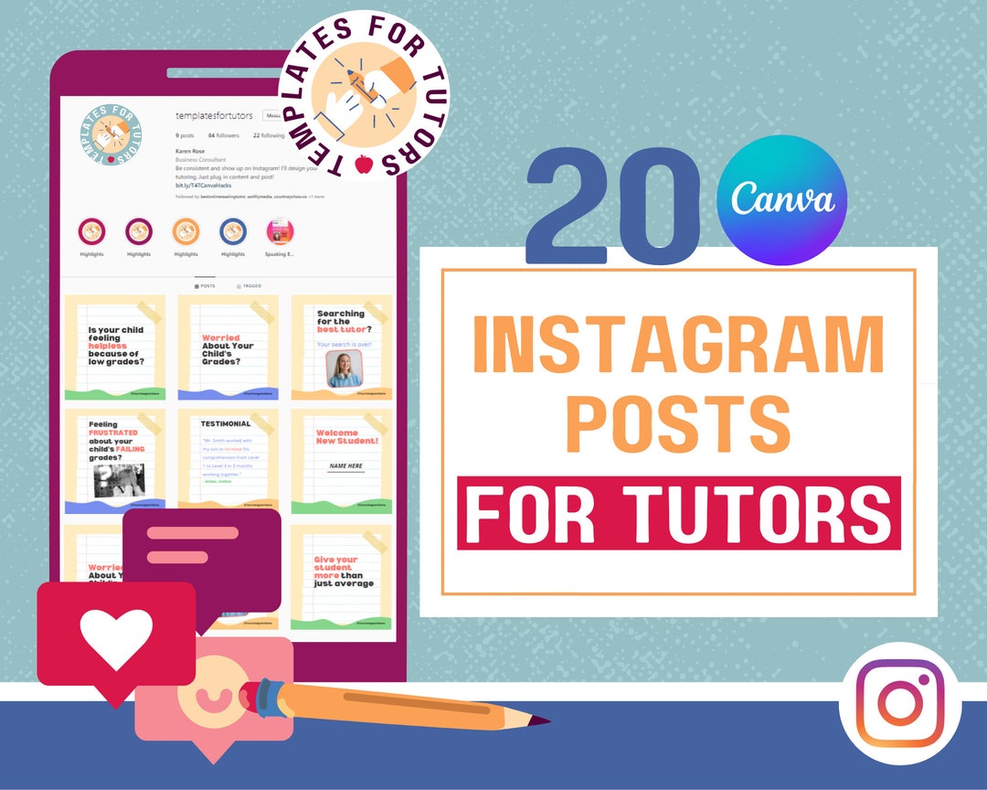 20 Tutoring Instagram Social Media Posts - Etsy