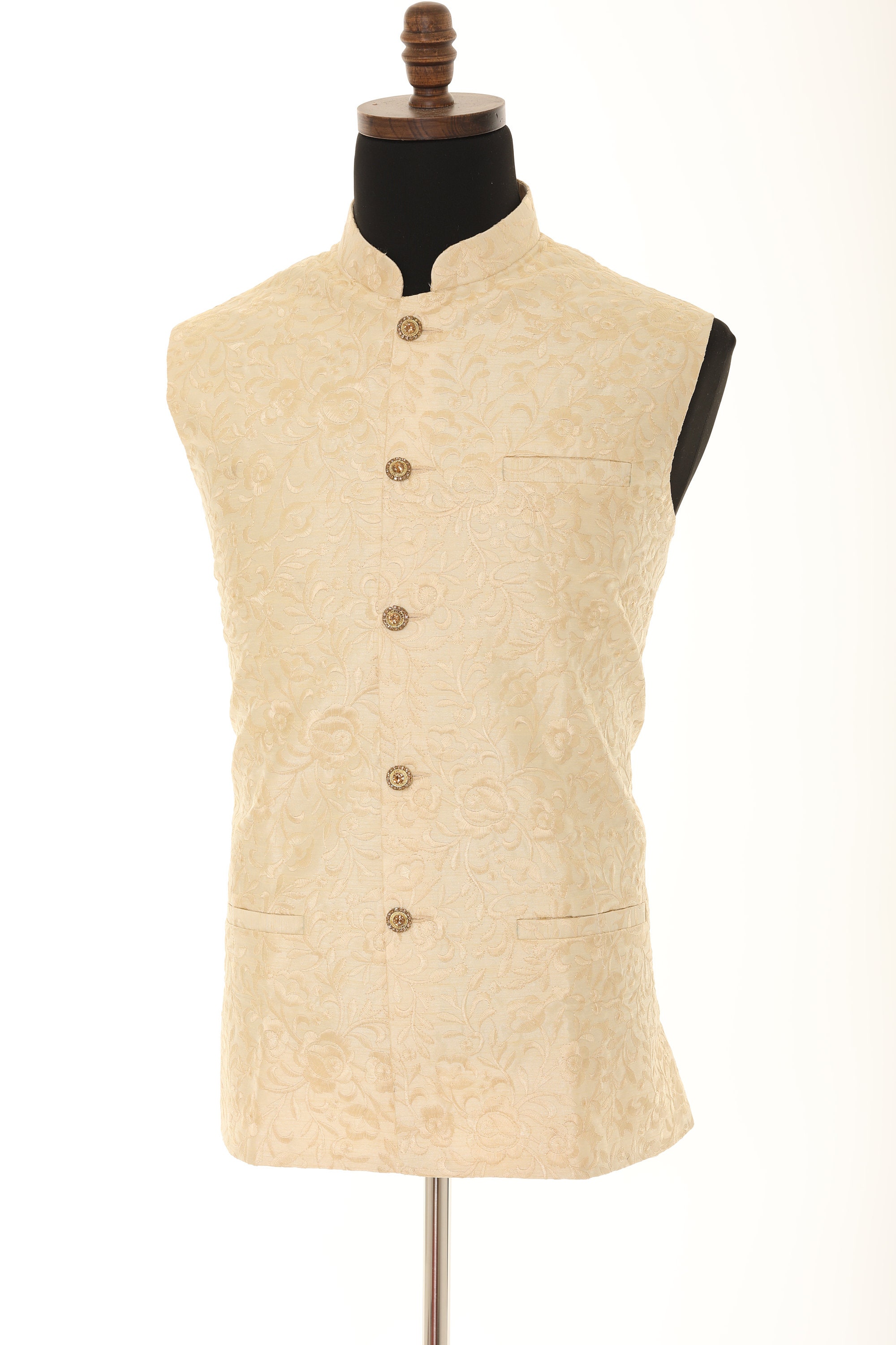 Men's Ivory With Thread Work Nehru Jacket, Sleeveless Jacket, Indian ...