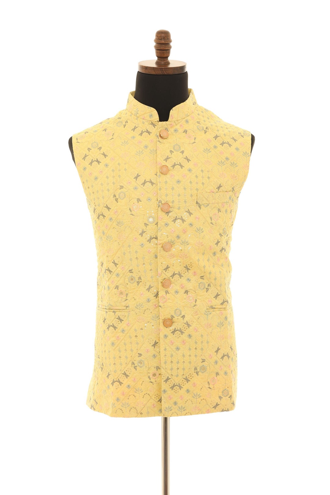 Men’s Yellow Nehru Jacket – Embroidered Elegance Vest for Weddings ...