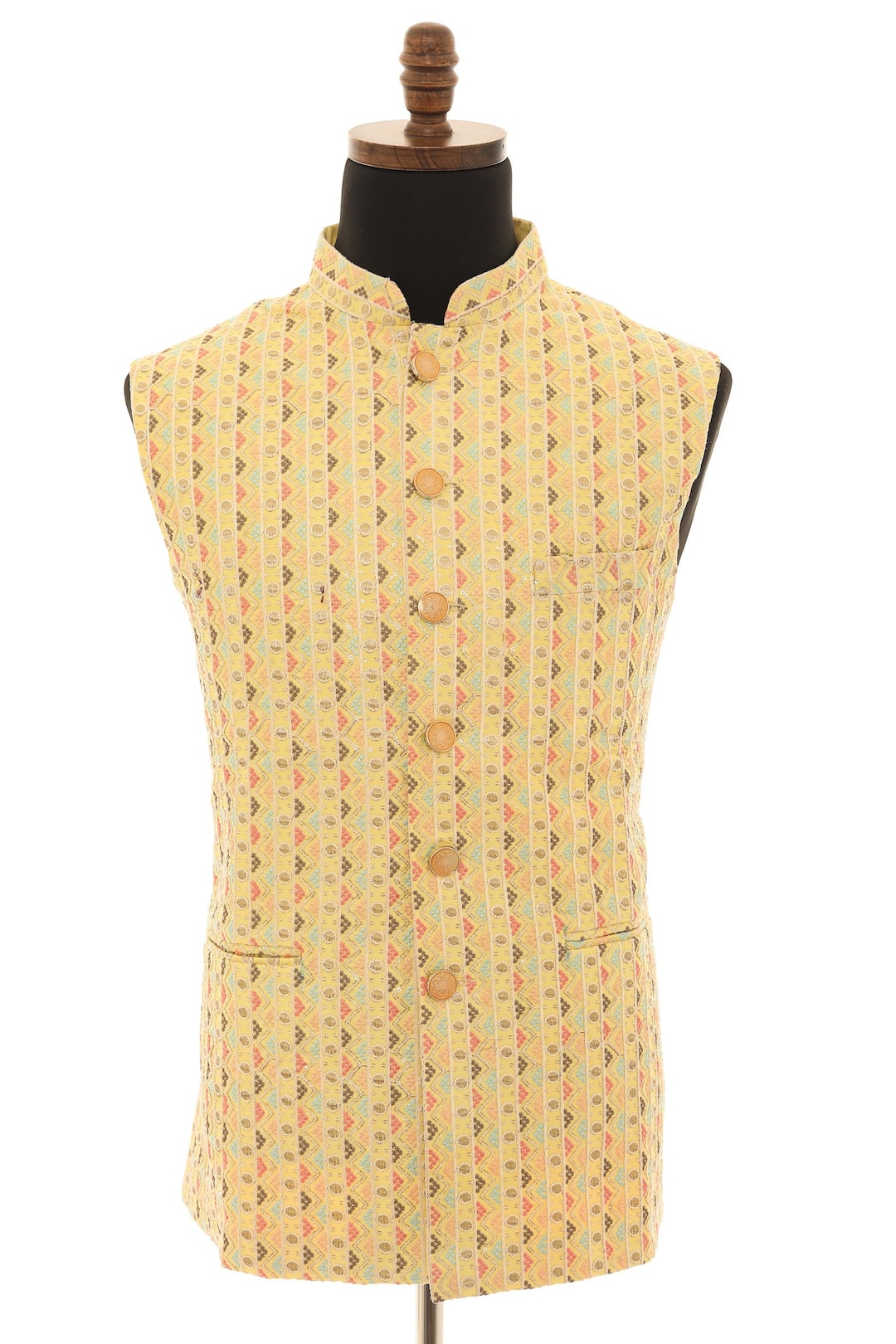 Men’s Yellow Nehru Jacket – Embroidered Elegance Vest for Weddings ...
