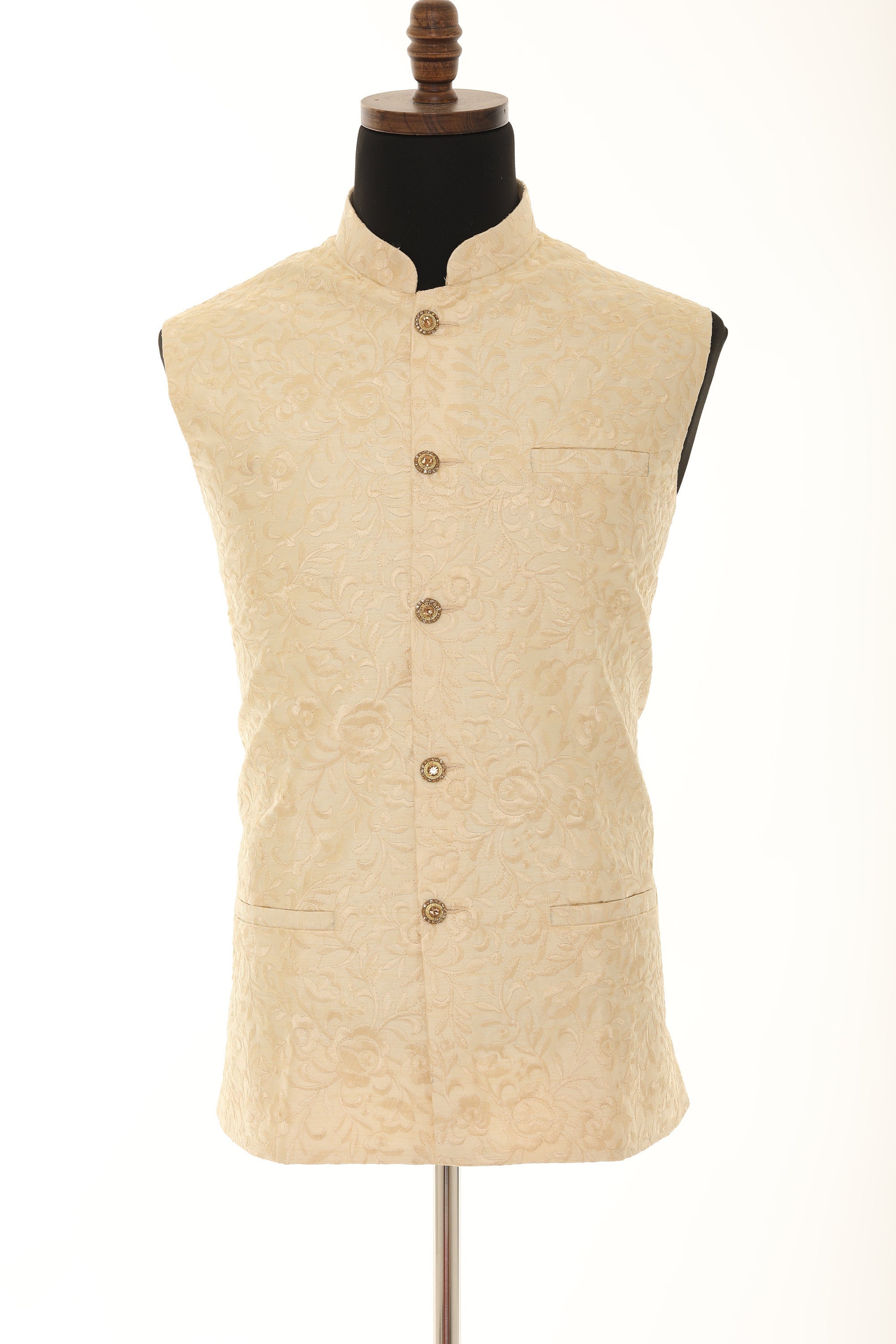 Men's Ivory With Thread Work Nehru Jacket, Sleeveless Jacket, Indian ...