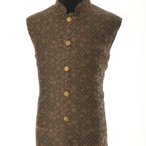 Men's Brown Nehru Jacket, Sleeveless Jacket, Indian Traditional Wear ...