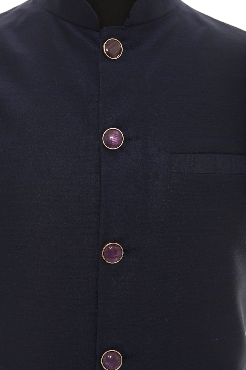 Men's Navy Blue Nehru Jacket, Sleeveless Jacket, Indian Party Wear ...