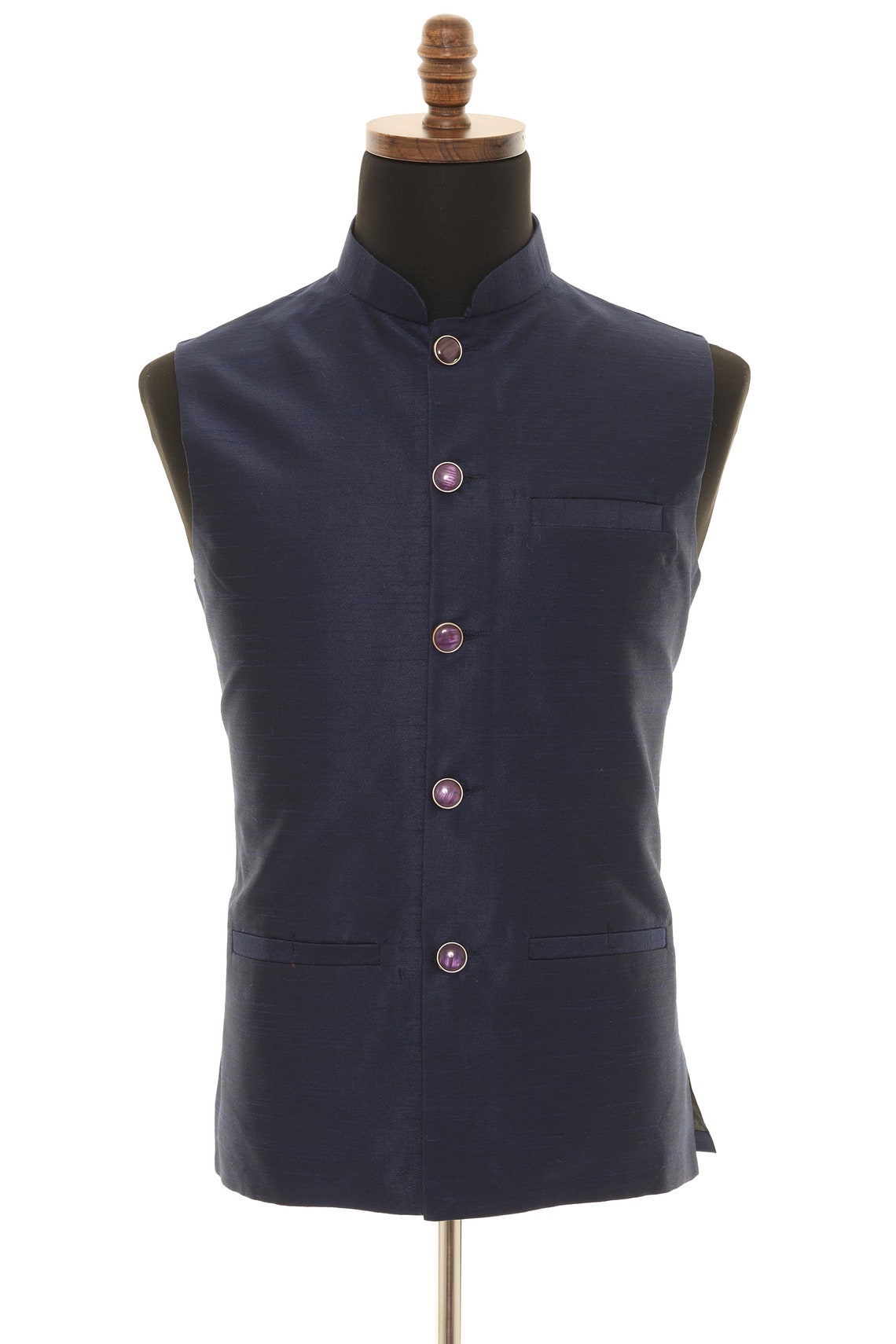 Men's Navy Blue Nehru Jacket, Sleeveless Jacket, Indian Party Wear ...
