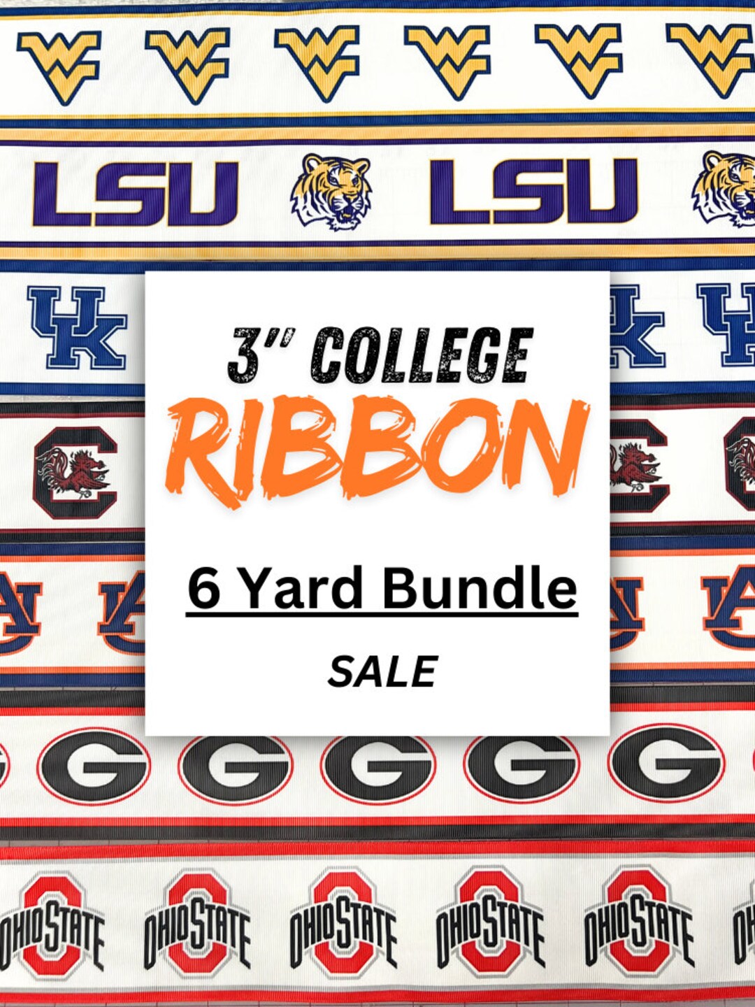 College Teams 6 Yard BUNDLE 3inch Wide Grosgrain Ribbon, Pick Your ...