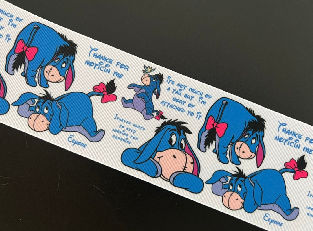 Eeyore on White Background on 1 Yard Length on Grosgrain Ribbon, Choose ...