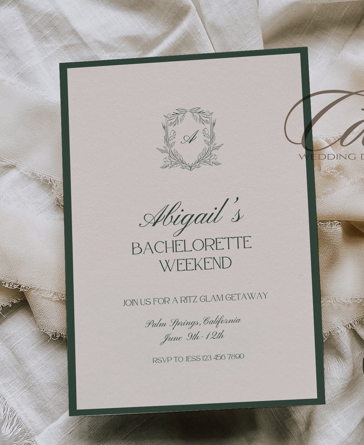 Old Money Aesthetic Green Bachelorette Itinerary Invitation Template ...