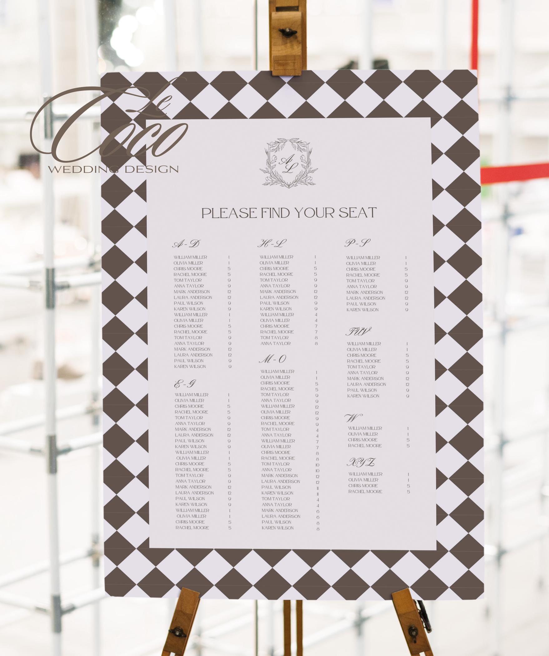 Luxe Classic Seating Chart Template, Classic AZ Wedding Seating Chart ...