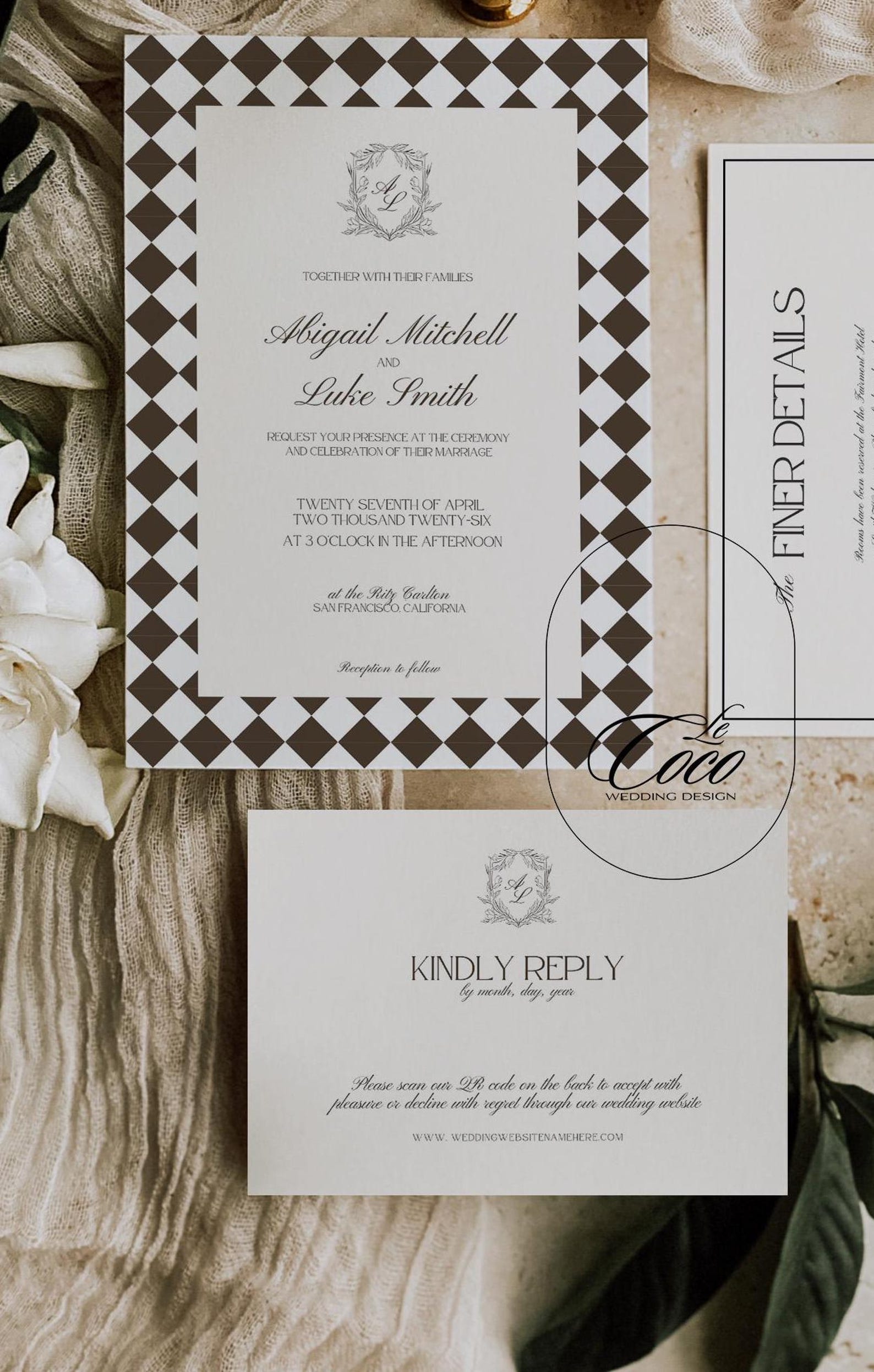 Ritz Glam Wedding Invitation Suite: Luxe Vintage Template (digital ...