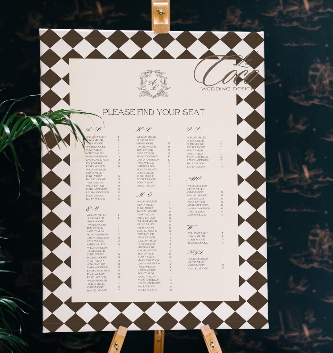 Luxe Classic Seating Chart Template, Classic AZ Wedding Seating Chart ...