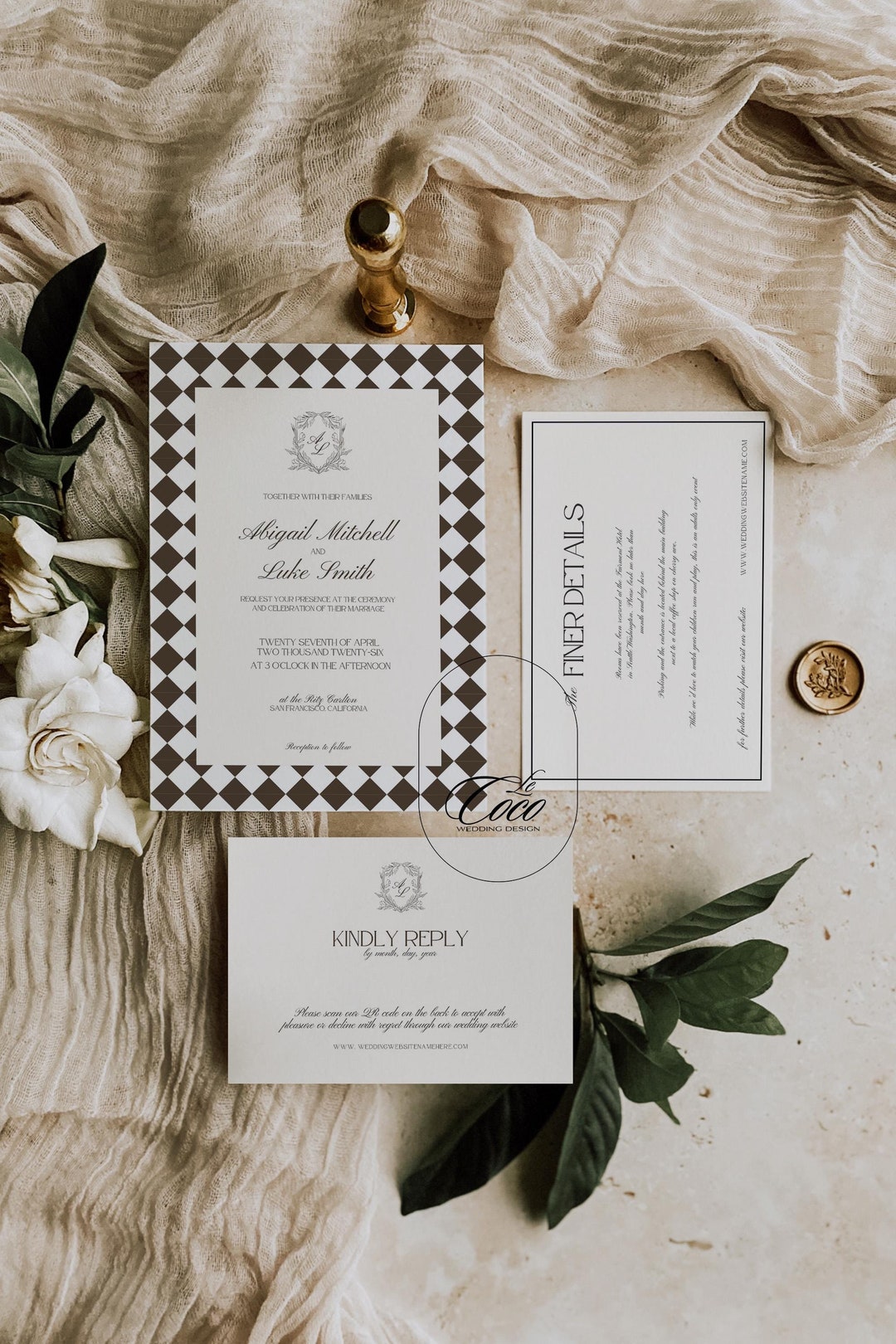 Ritz Glam Wedding Invitation Suite: Luxe Vintage Template (digital) - Etsy