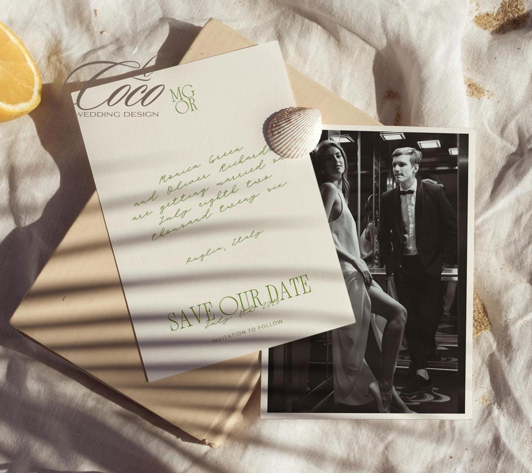 Chartreuse Green Save the Date Template, Luxe Save the Date Card, Old ...